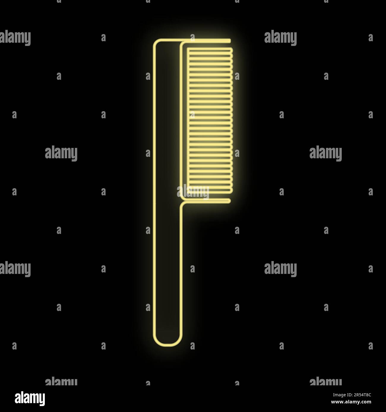 comb yellow neon on a black background. hairdresser's tool for creating ...
