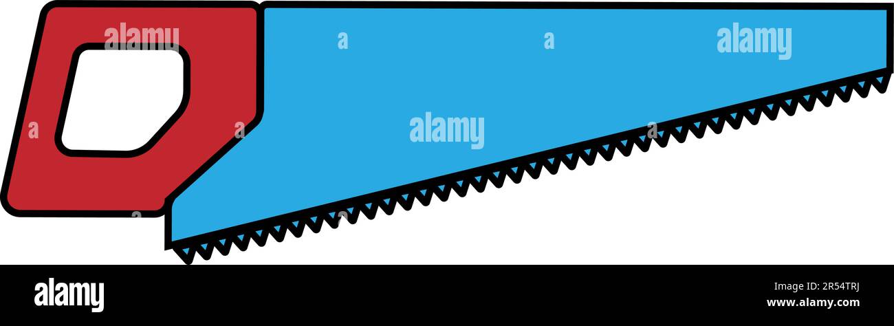 Acute construction blue and red metal icon of a hand saw, wood saws ...