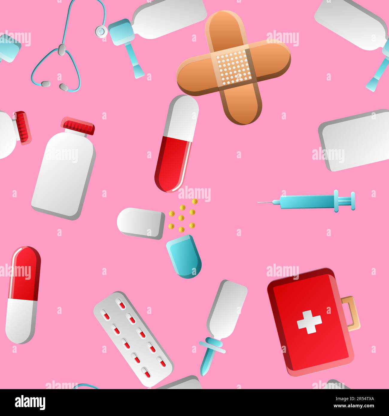 Endless seamless pattern of medical scientific medical items icons jars ...