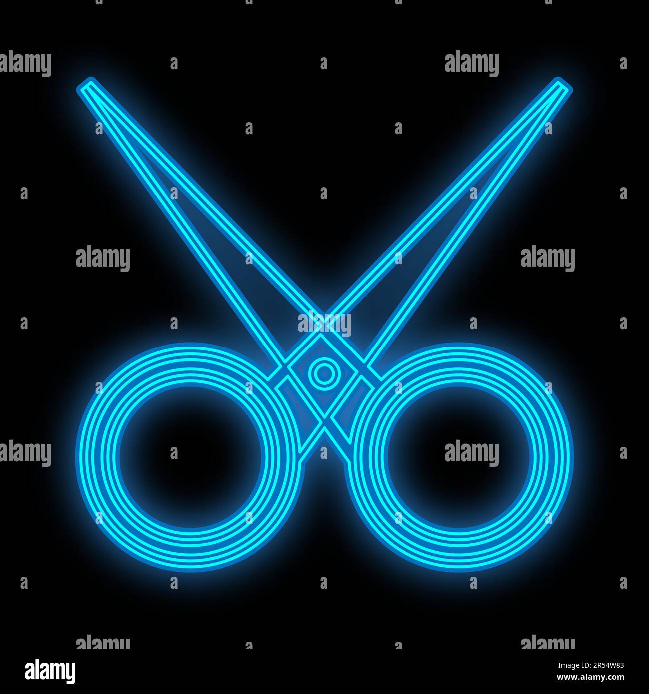 blue neon scissors on a black background. a glamorous hairdresser's ...