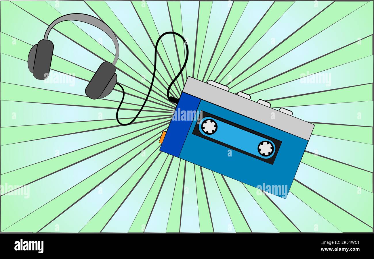Retro old antique hipster music music player with headphones from the ...