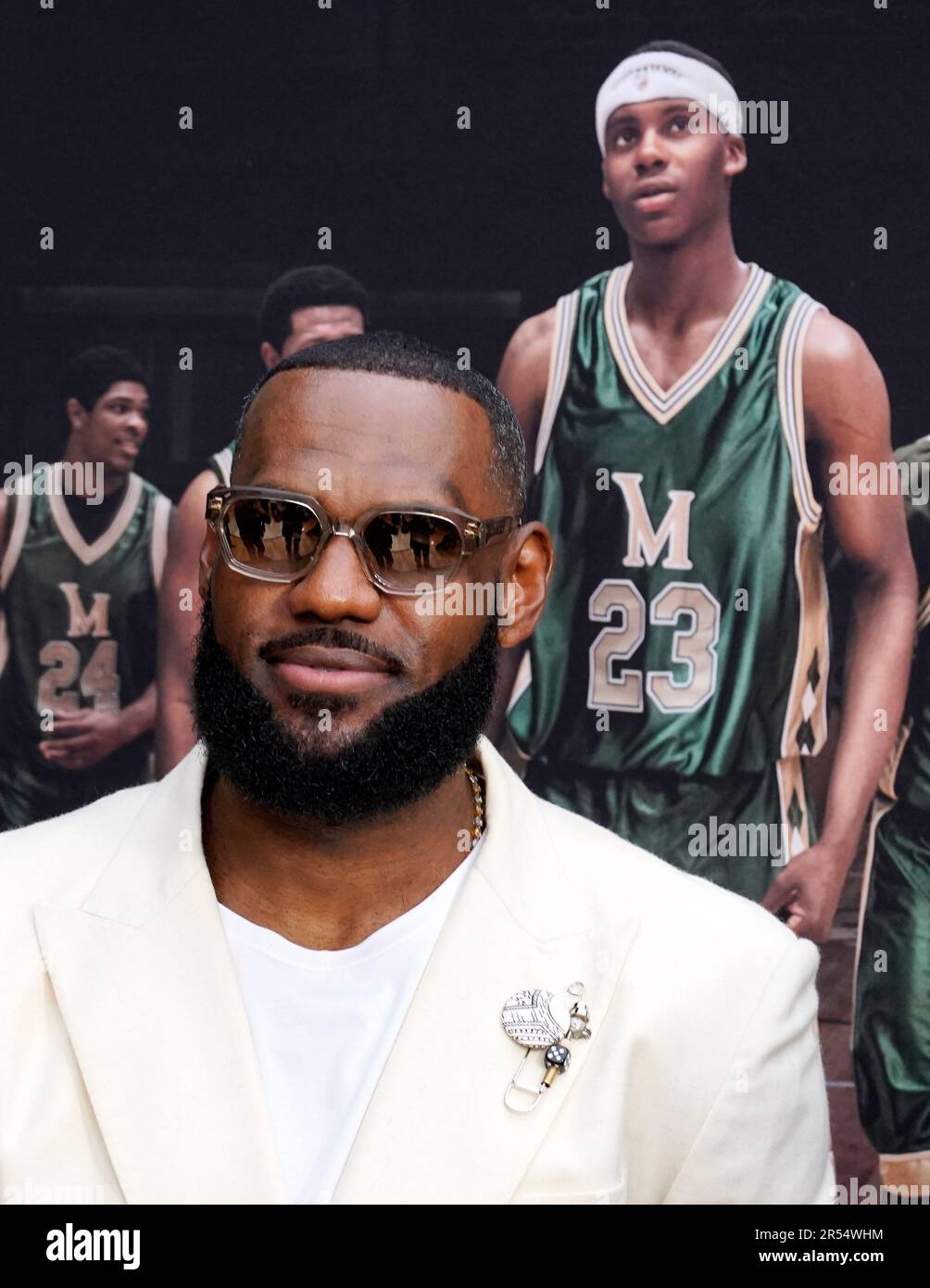 NBA basketball player LeBron James poses at the premiere of the Peacock ...