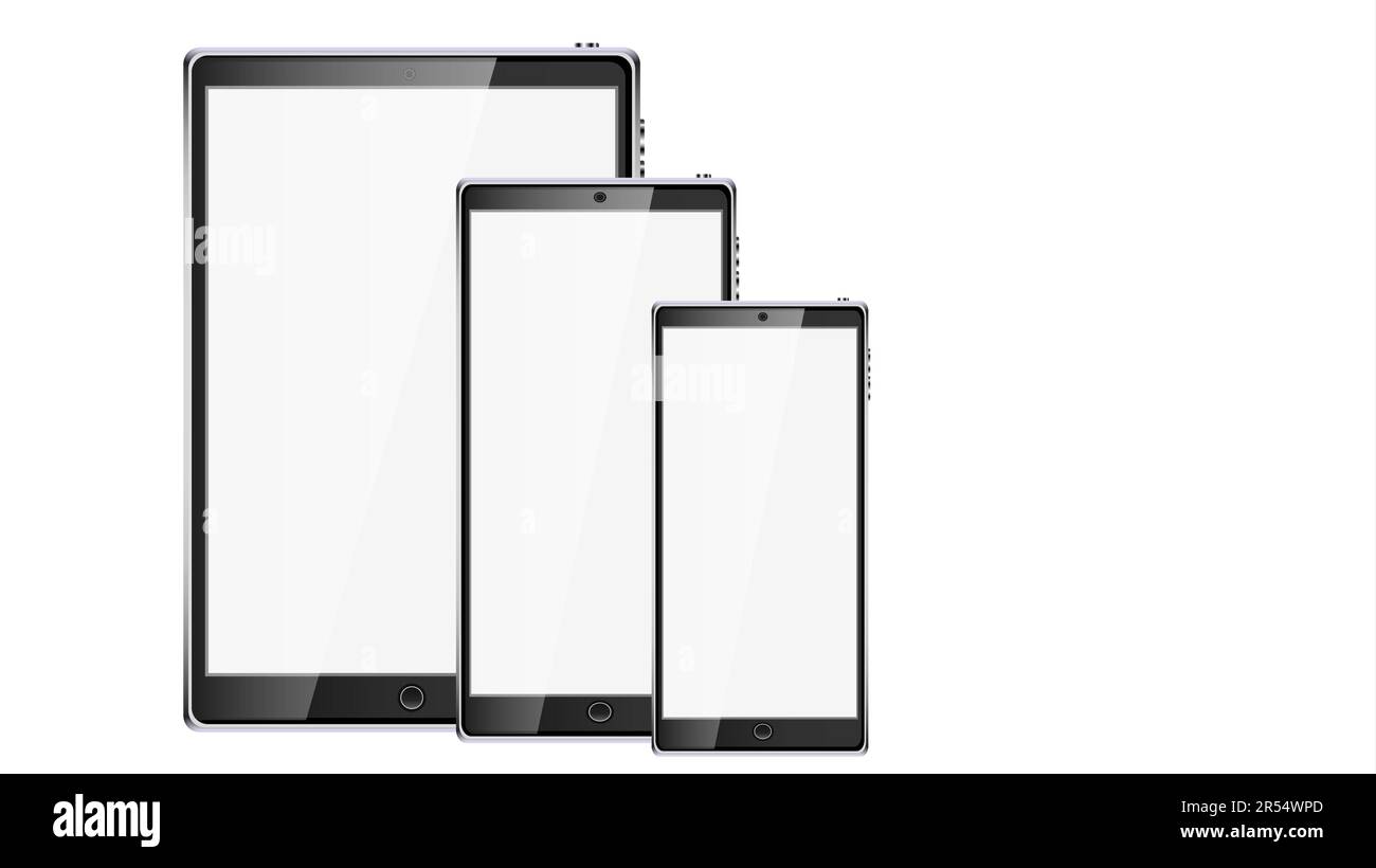 Beautiful modern digital gadgets, realistic black smart touchscreen ...