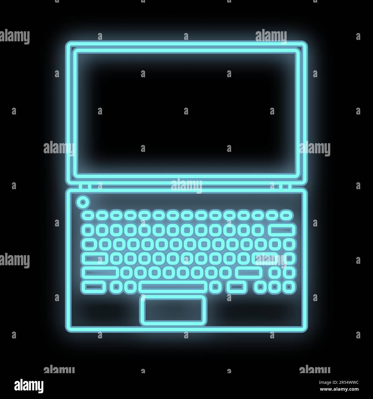 Bright luminous blue digital neon sign for a store or workshop service ...