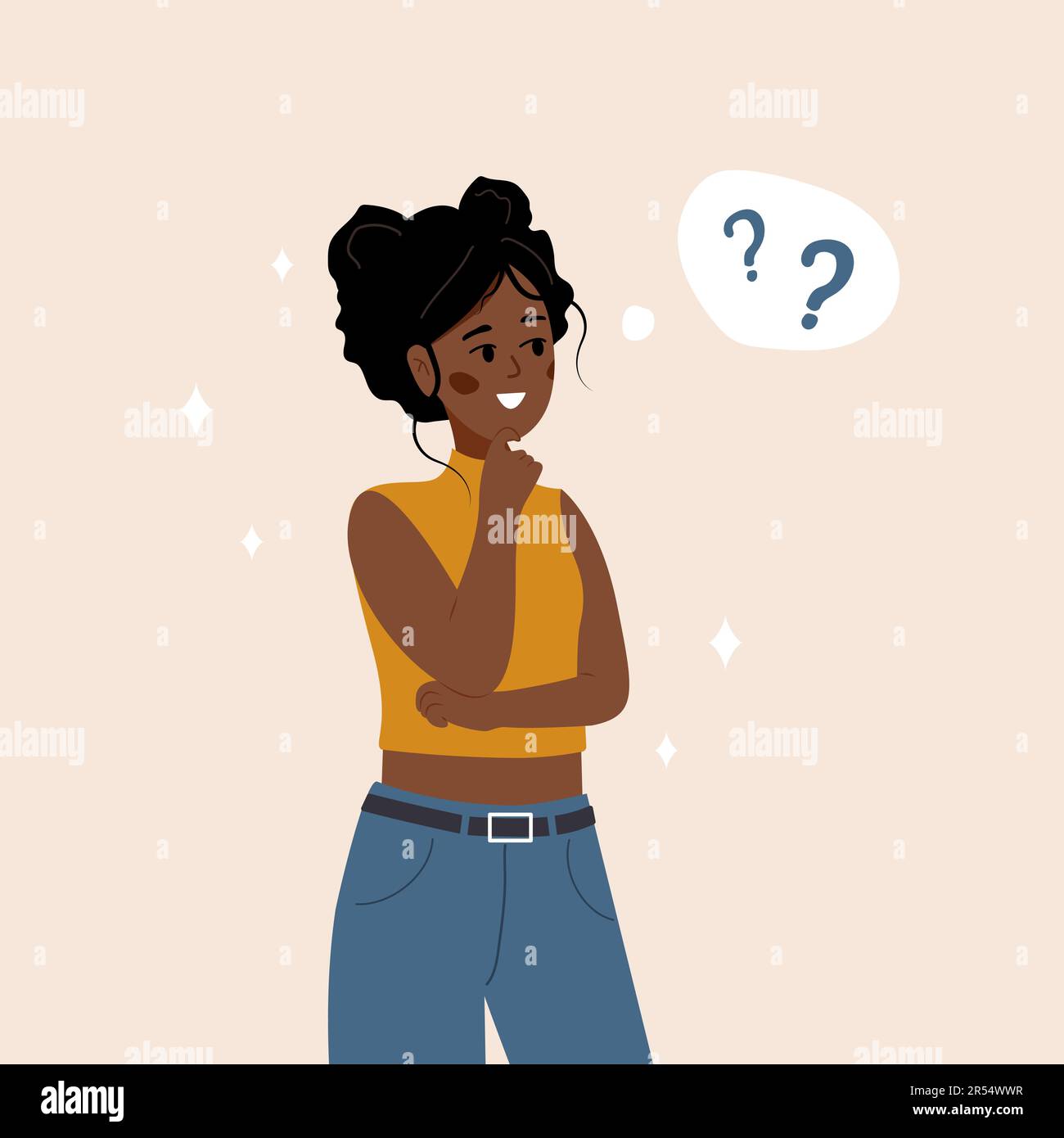 Young african woman in doubt. Smart girl having questions. Problem ...