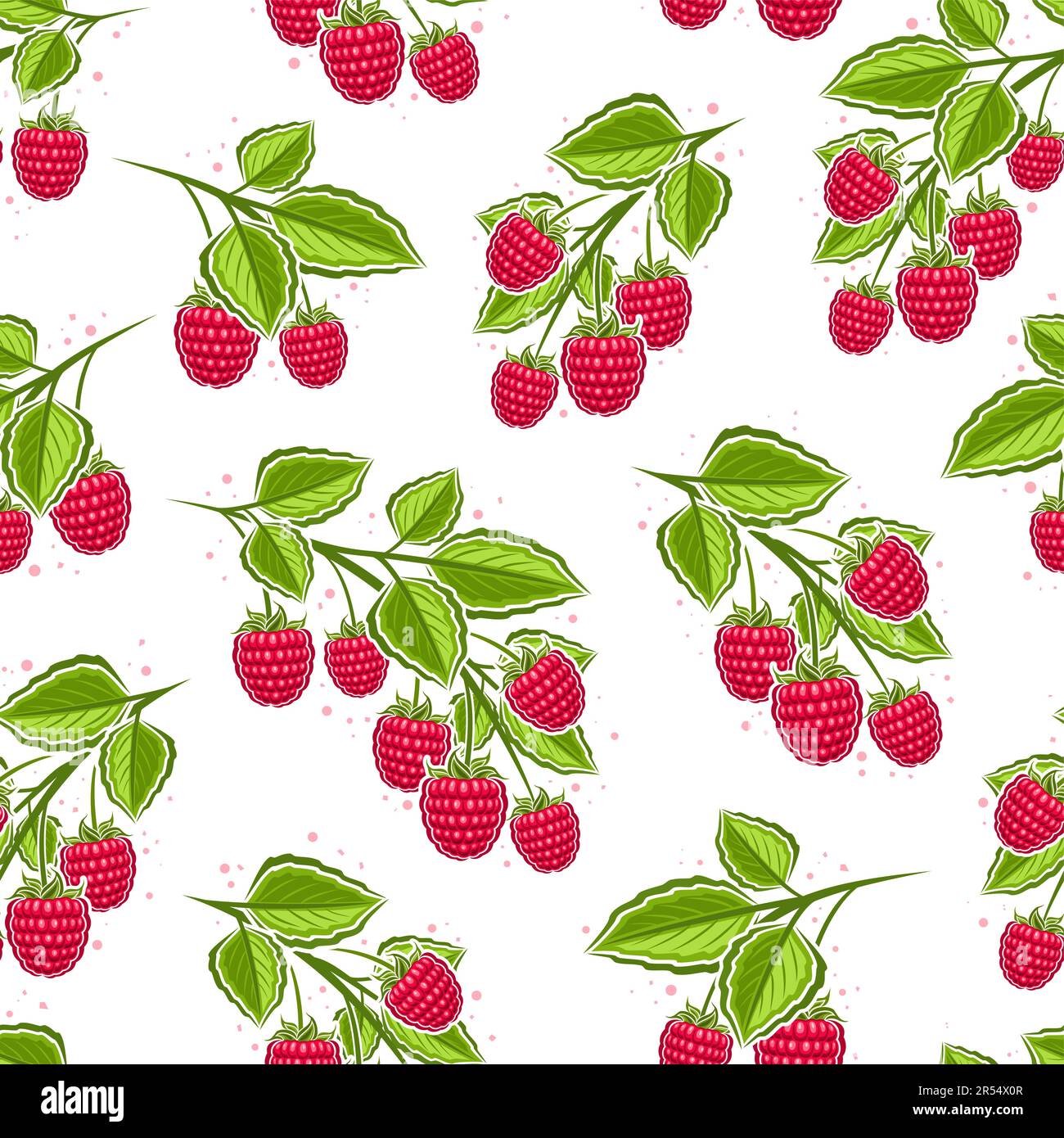 Vector Raspberry Branches seamless pattern, square repeat background ...