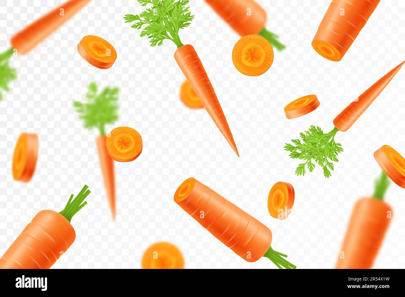 Falling carrots isolated on transparent background. Flying whole and ...