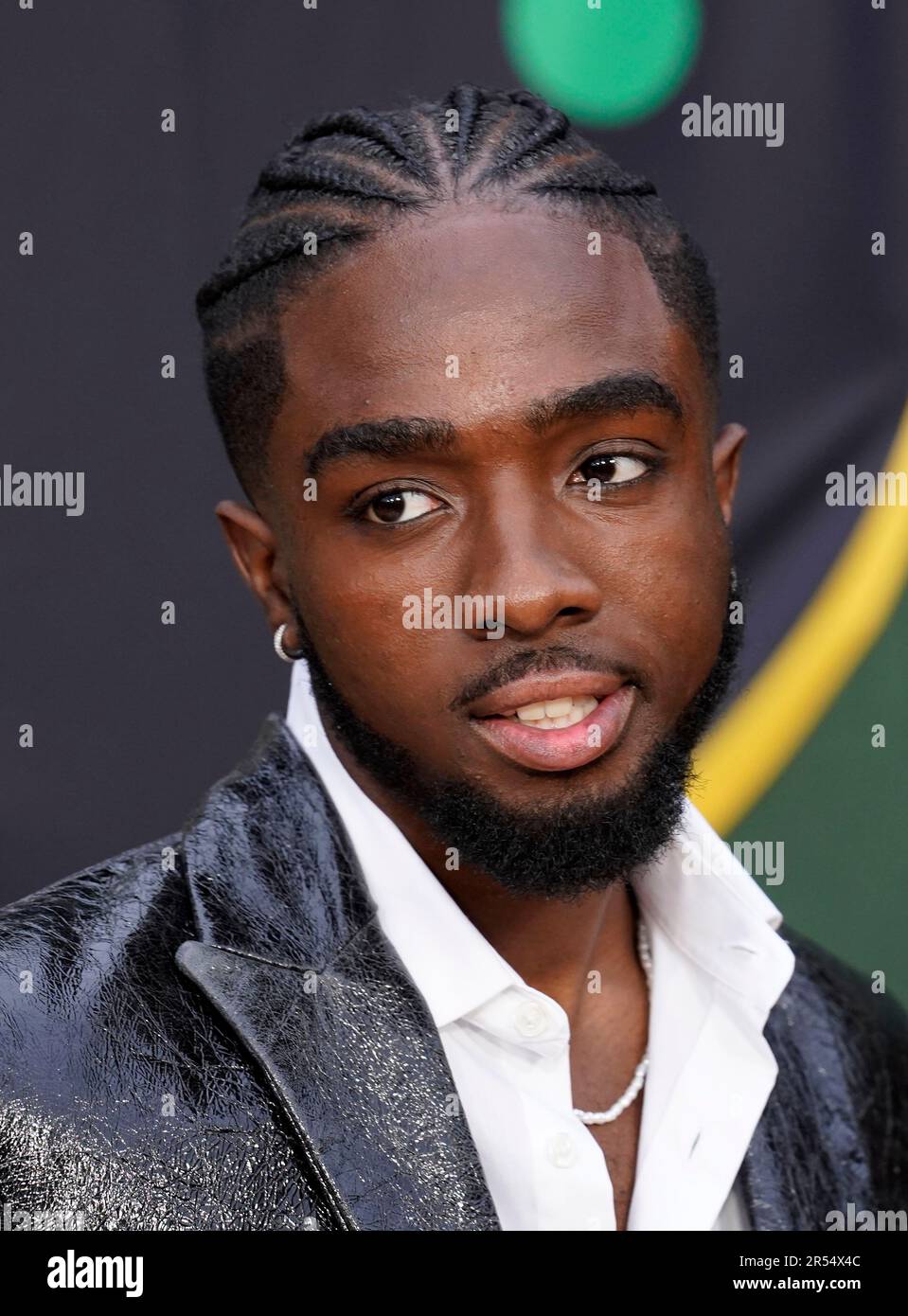 Caleb McLaughlin poses at the premiere of the Peacock film "Shooting Stars," Wednesday, May 31 ...