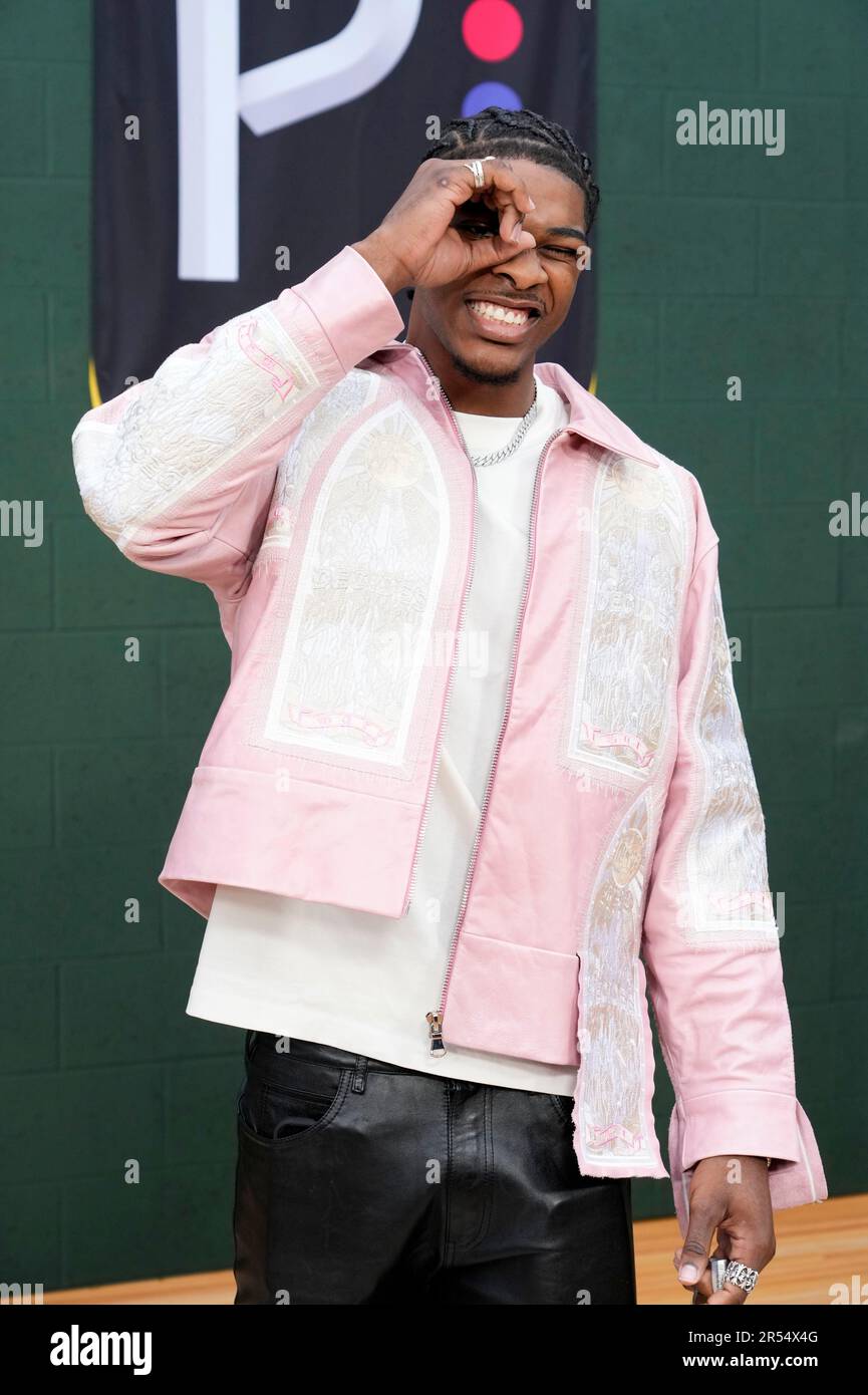 Sterling "Scoot" Henderson poses at the premiere of the Peacock film "Shooting Stars," Wednesday ...