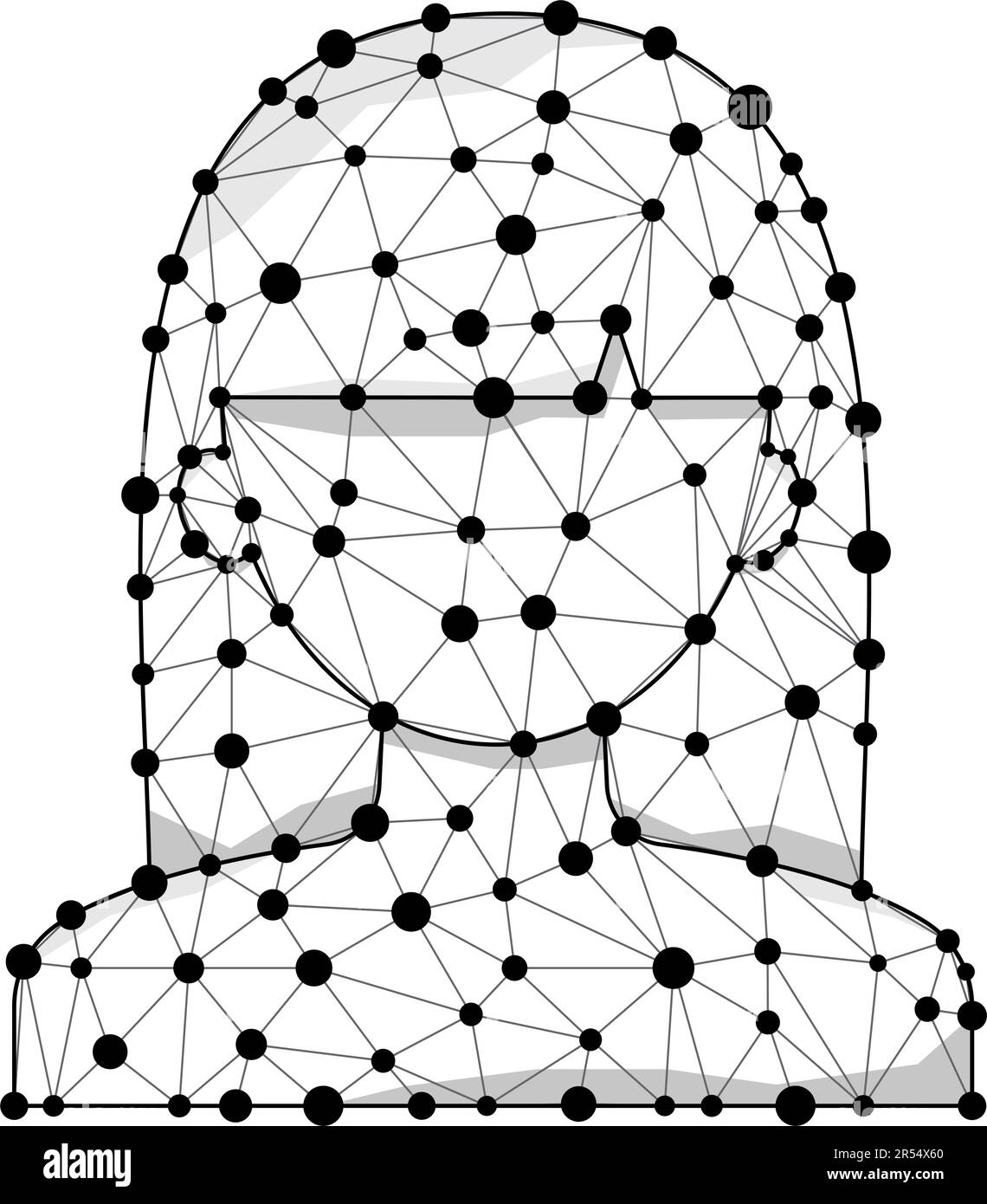 Wireframe polygon human face - digital woman head with line and dots ...