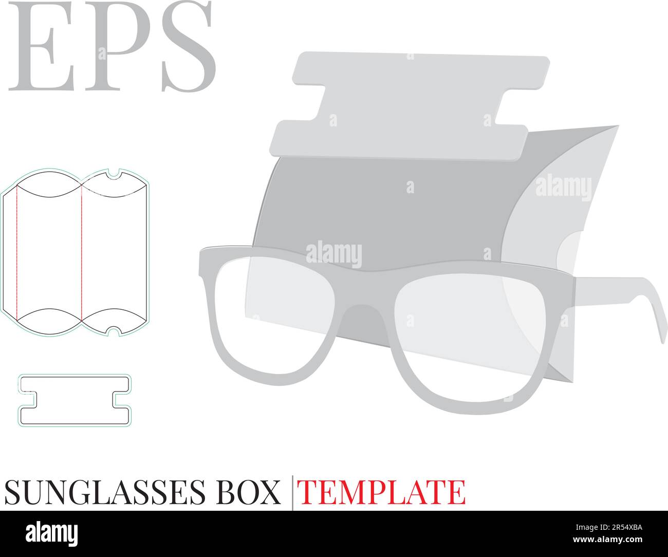 Sunglasses box die cut template, vector. White clear blank sunglasses ...