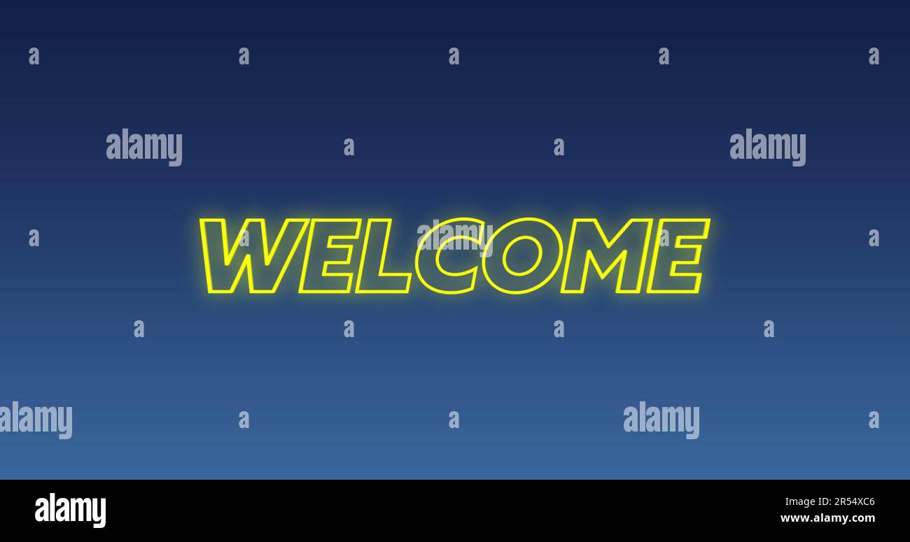 Image of welcome text against blue background Stock Photo - Alamy