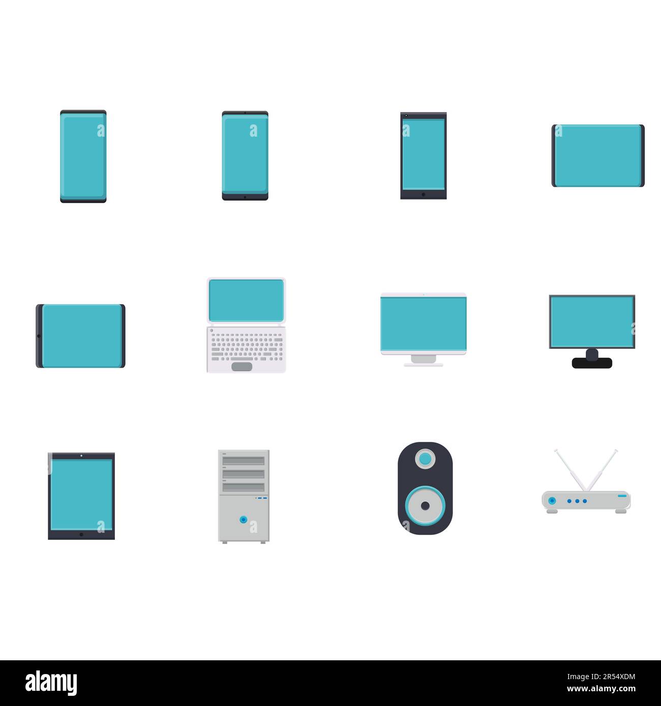 Vector illustration of a large set of flat icons of digital smartphone ...