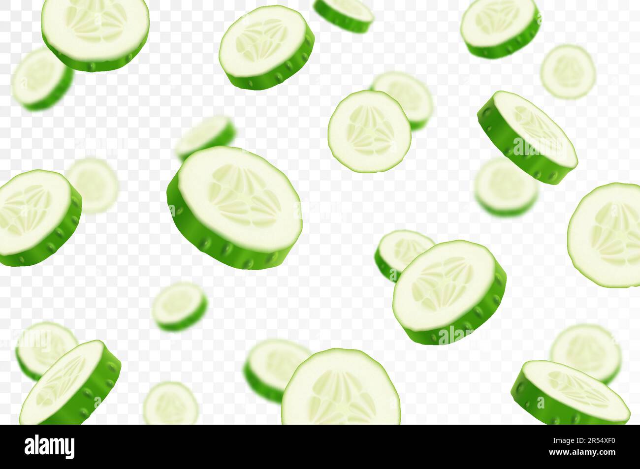 Flying cucumber pieces. Falling cucumber slice isolated on white ...