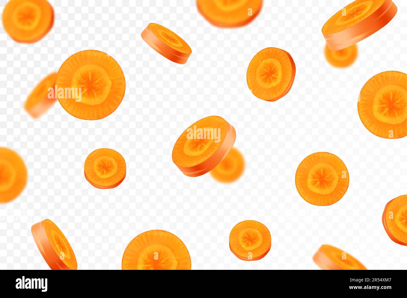 Falling carrots isolated on transparent background. Flying whole and ...