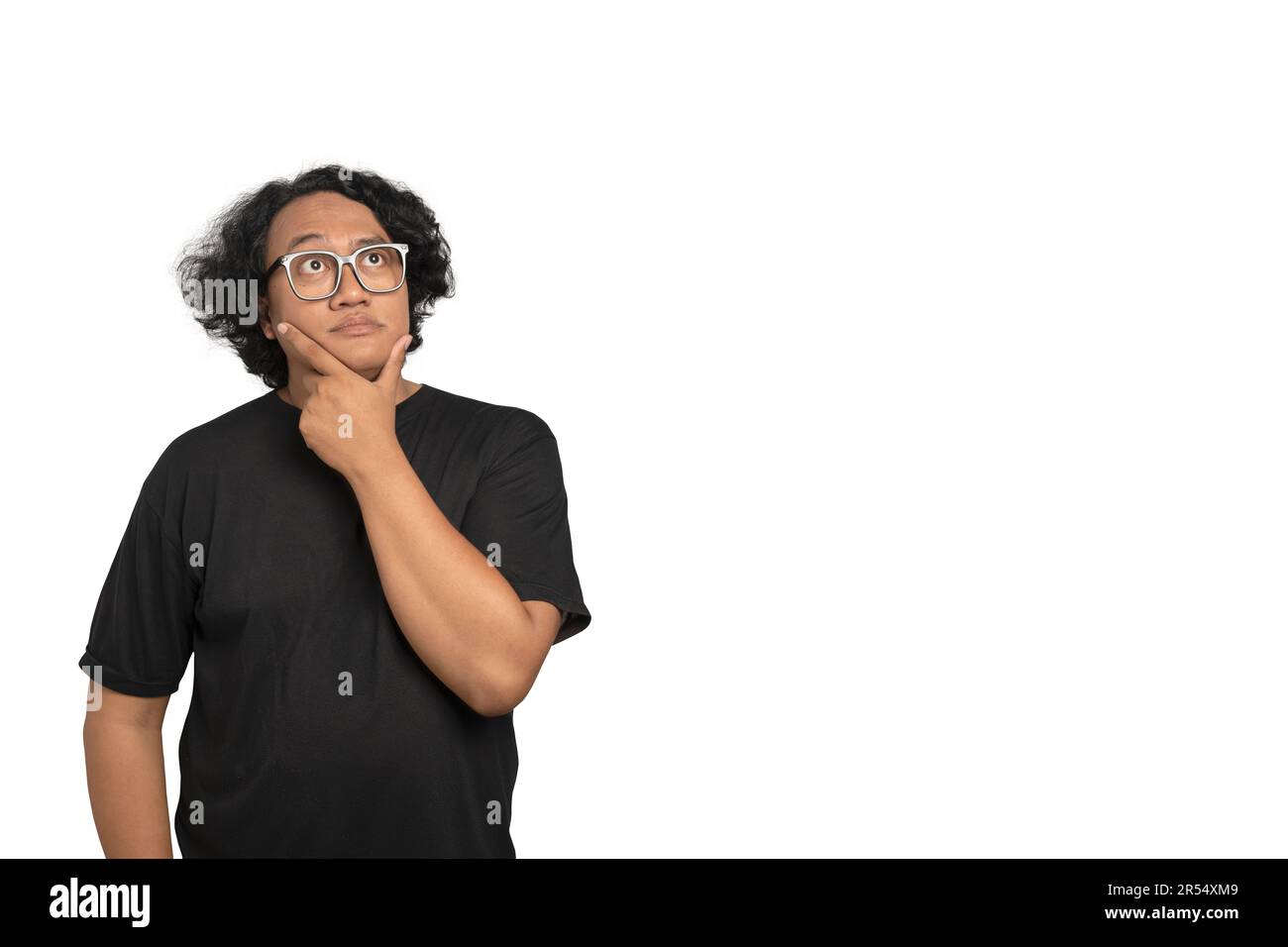 Portrait of an Asian man with a thinking facial expression isolated ...