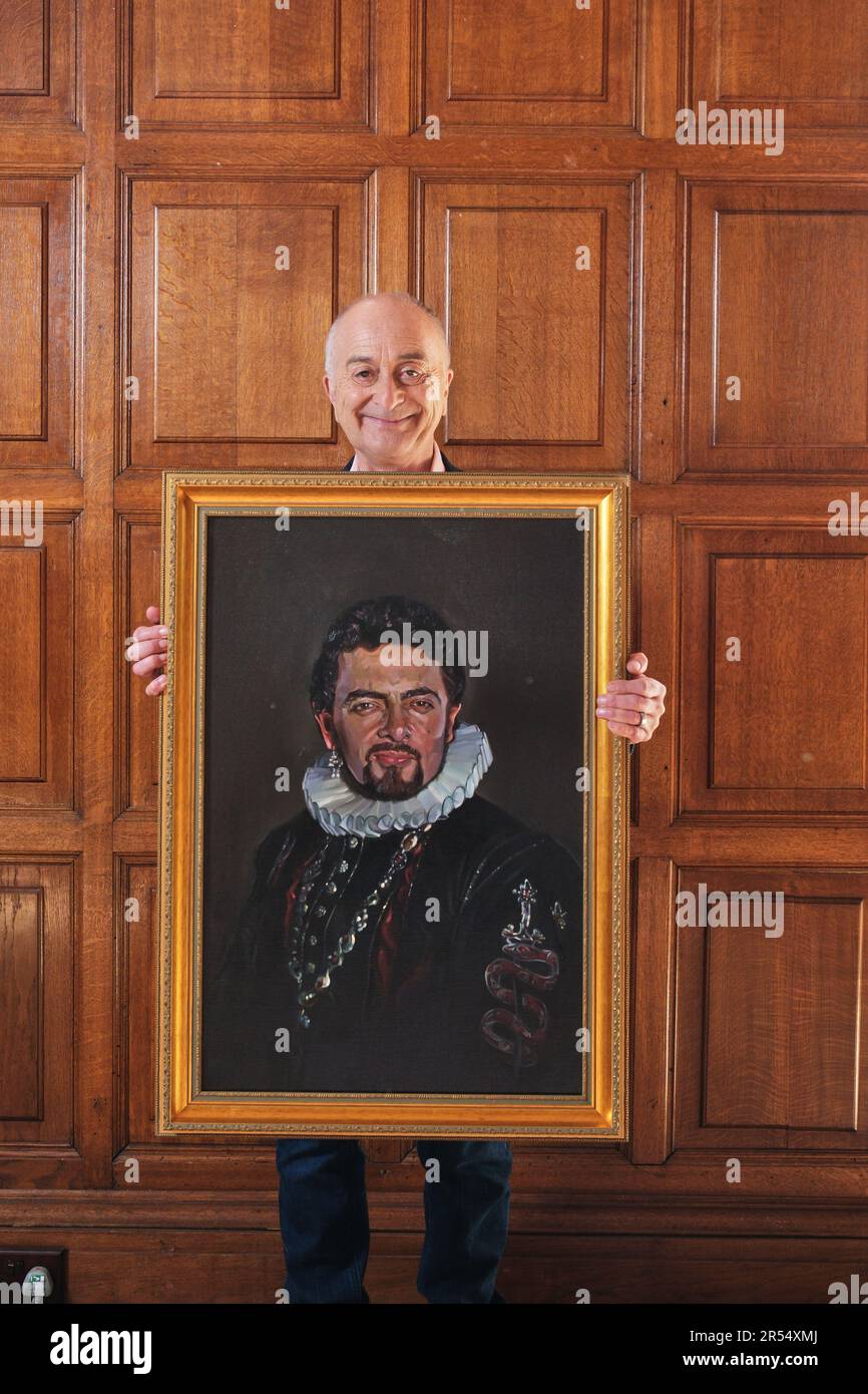 EDITORIAL USE ONLY Tony Robinson unveils an oil painting of Blackadder ...