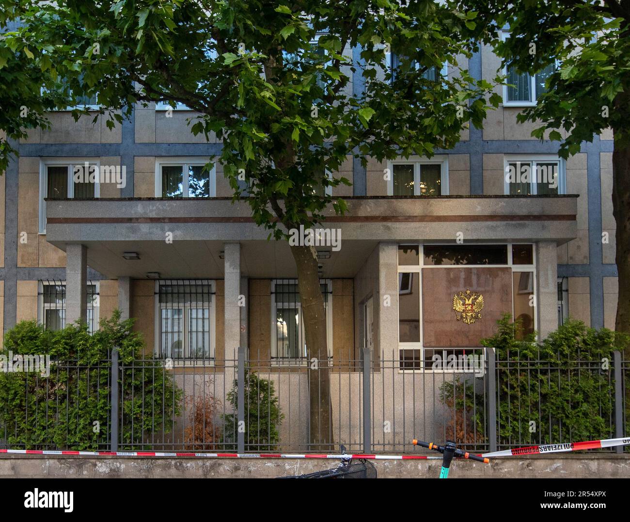 01 June 2023, Hesse, Frankfurt/Main: The entrance to the Consulate General of the Russian ...