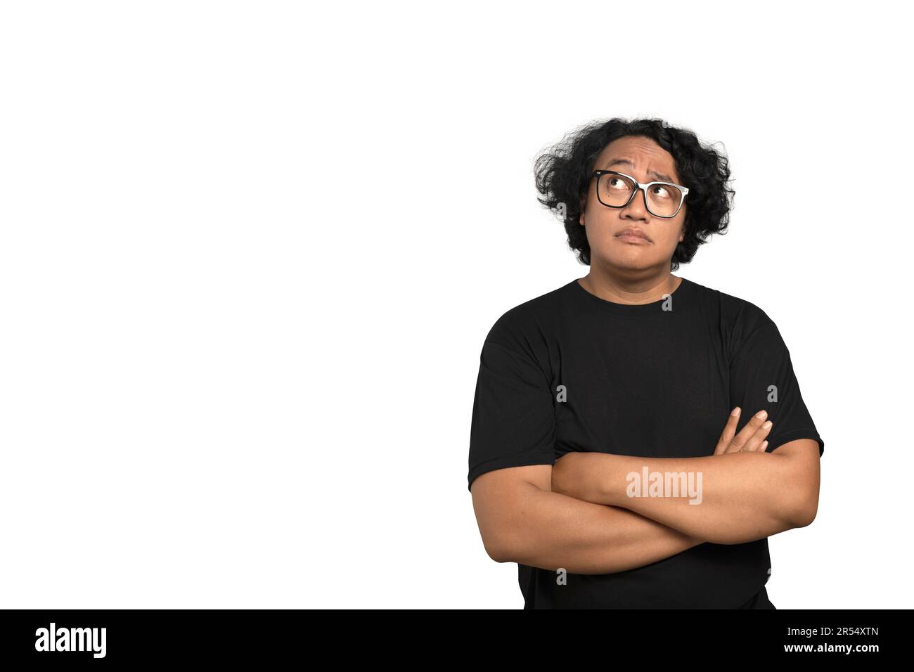 Portrait of an Asian man with a thinking facial expression isolated ...