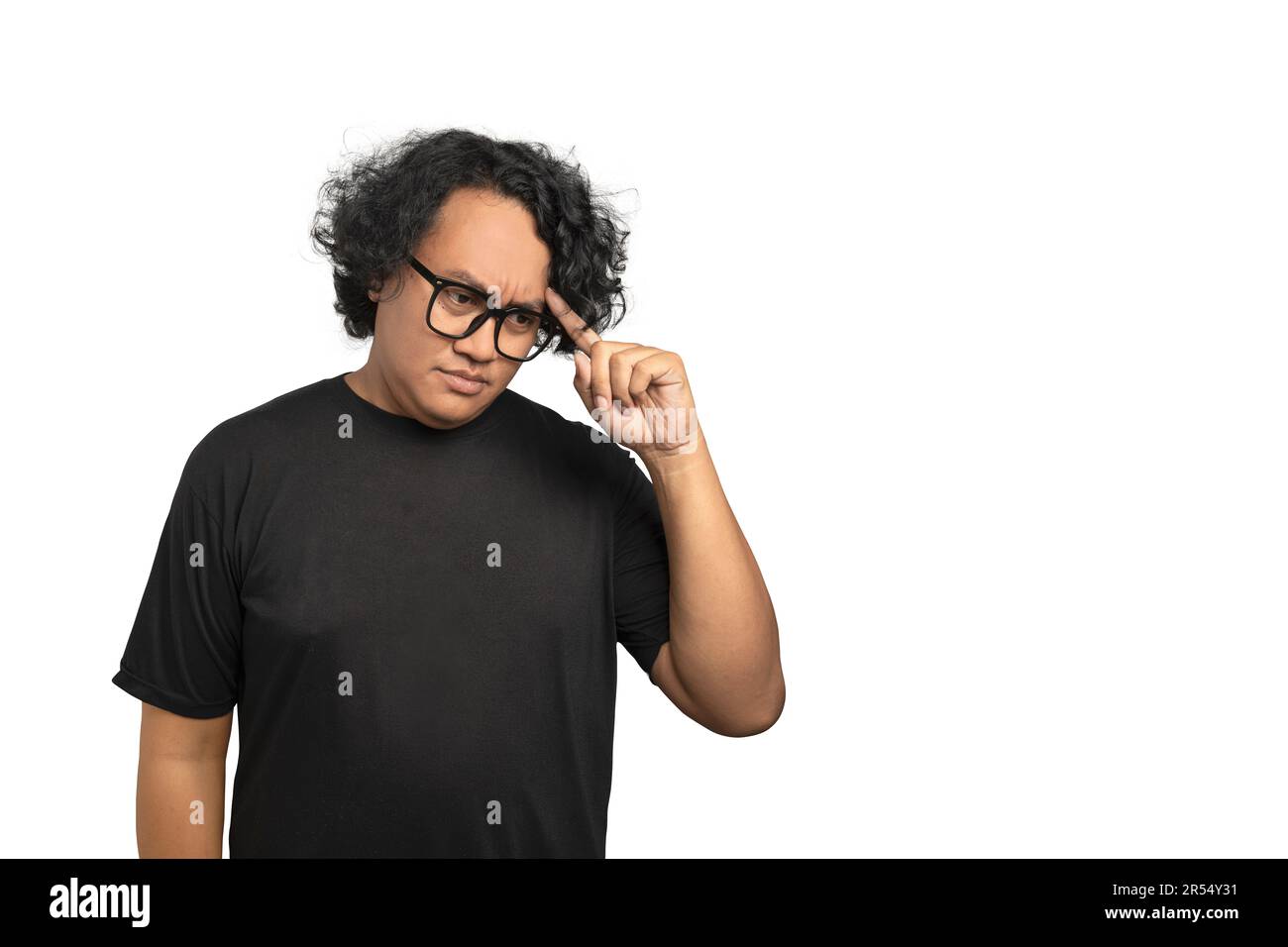 Portrait of an Asian man with a thinking facial expression isolated ...