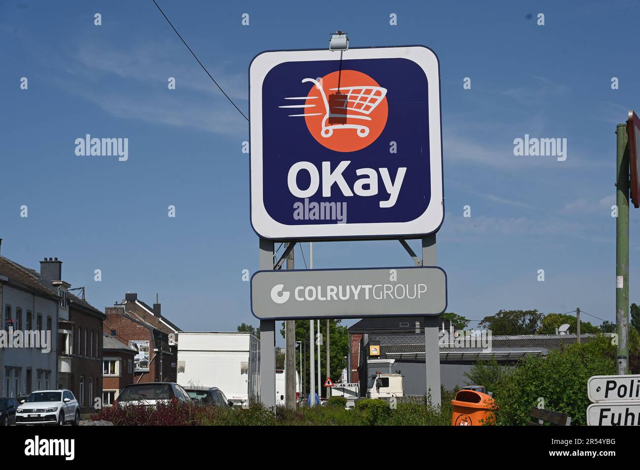 Eupen, Belgium. 28th May, 2023. Logo, lettering of OKay, a branch and ...
