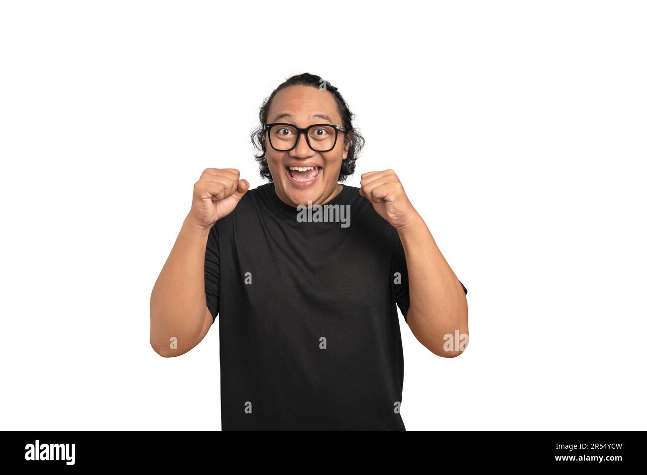 Portrait of an Asian man with an excited facial expression isolated ...