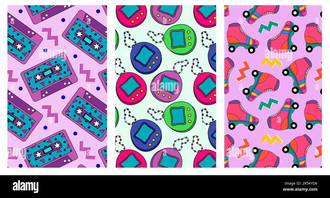 Set of retro seamless patterns. Vintage pattern with audio tape ...