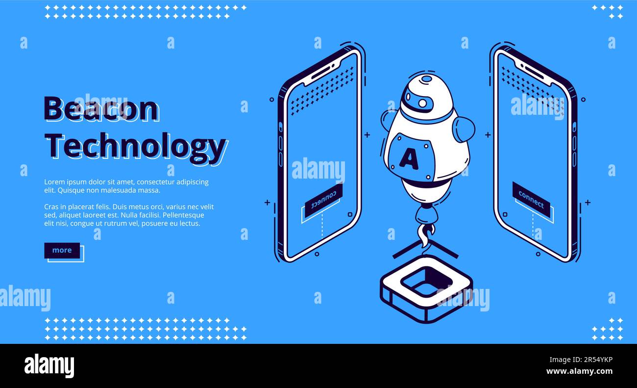 Beacon technology banner. Internet of things system concept. Vector landing page of marketing ...