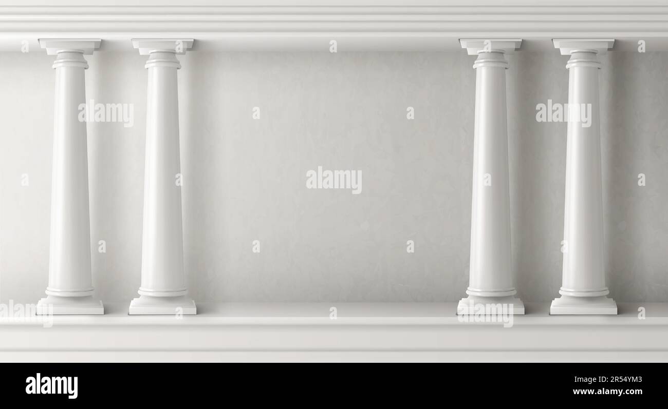 Ancient greek architecture with pillars. Vector realistic antique building with white marble ...