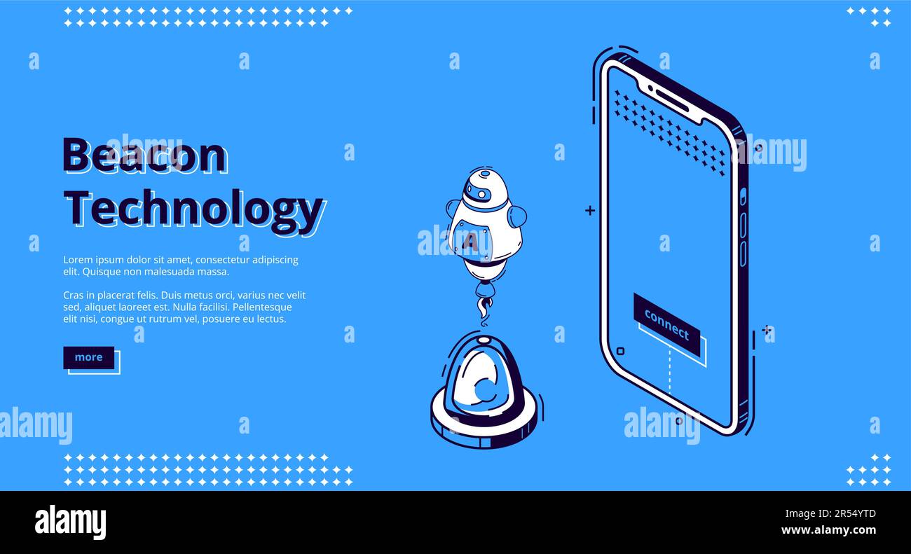 Beacon technology isometric landing page. Robot near smartphone ...
