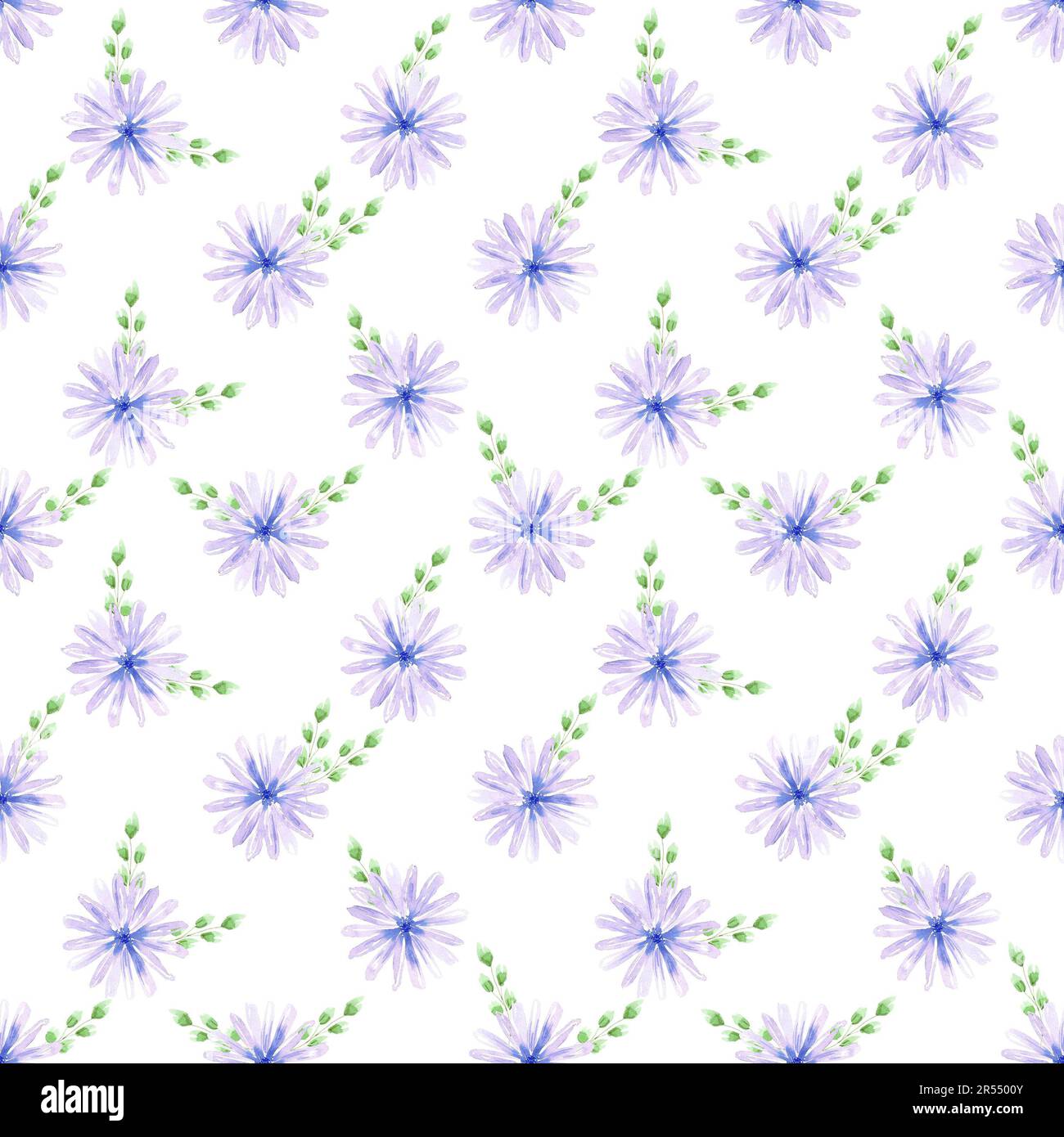 Hand drawn watercolor blue abstract daisy seamless pattern on white ...
