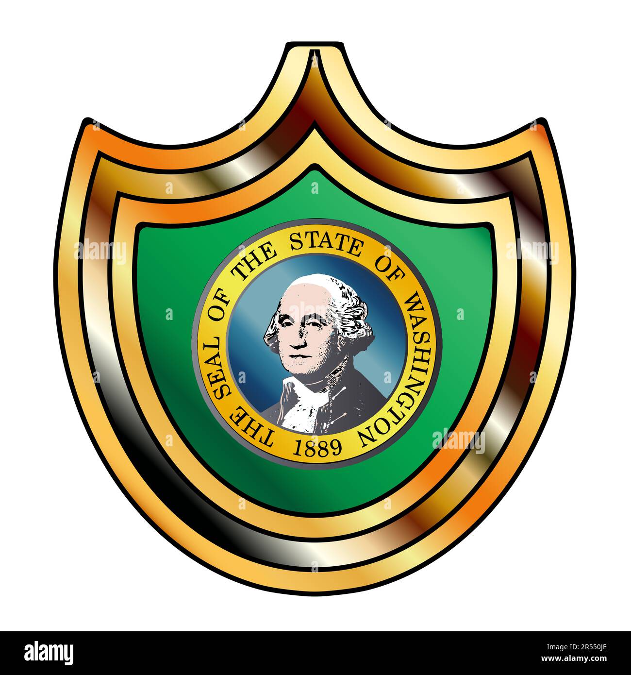Typical metal shield with inset Washington State flag on a white ...