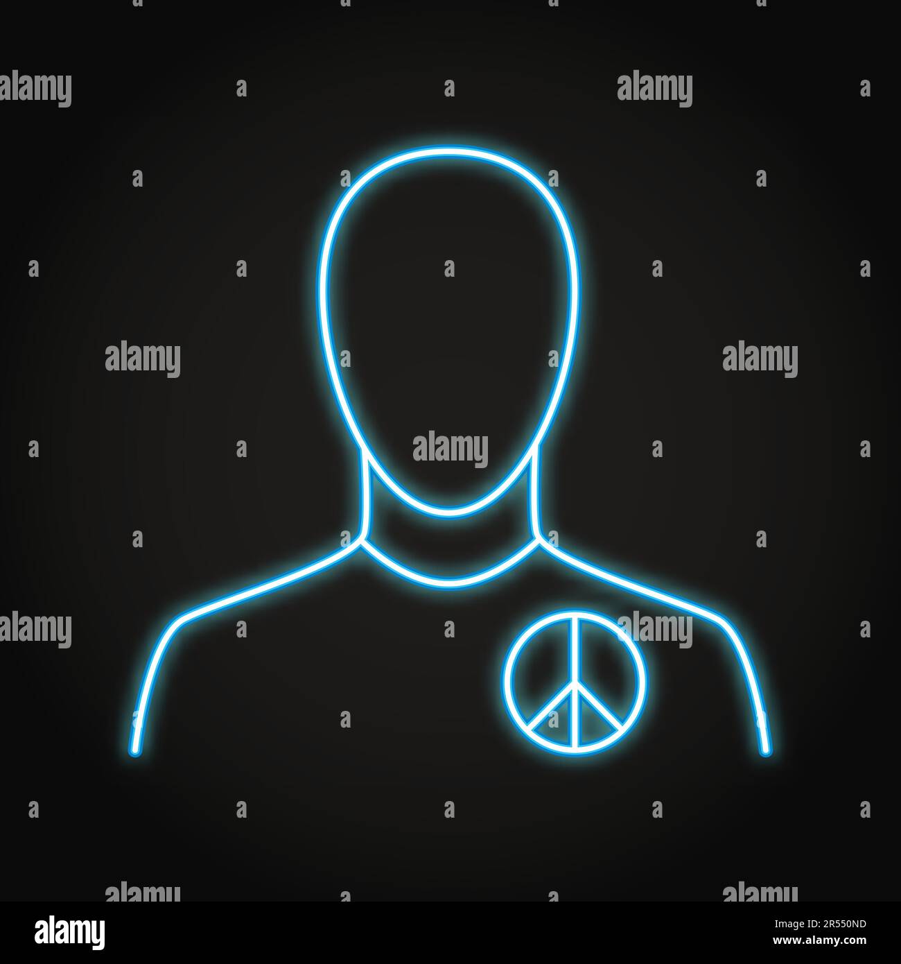 Man with peace symbol neon line icon. Person with pacifism sign. Vector ...