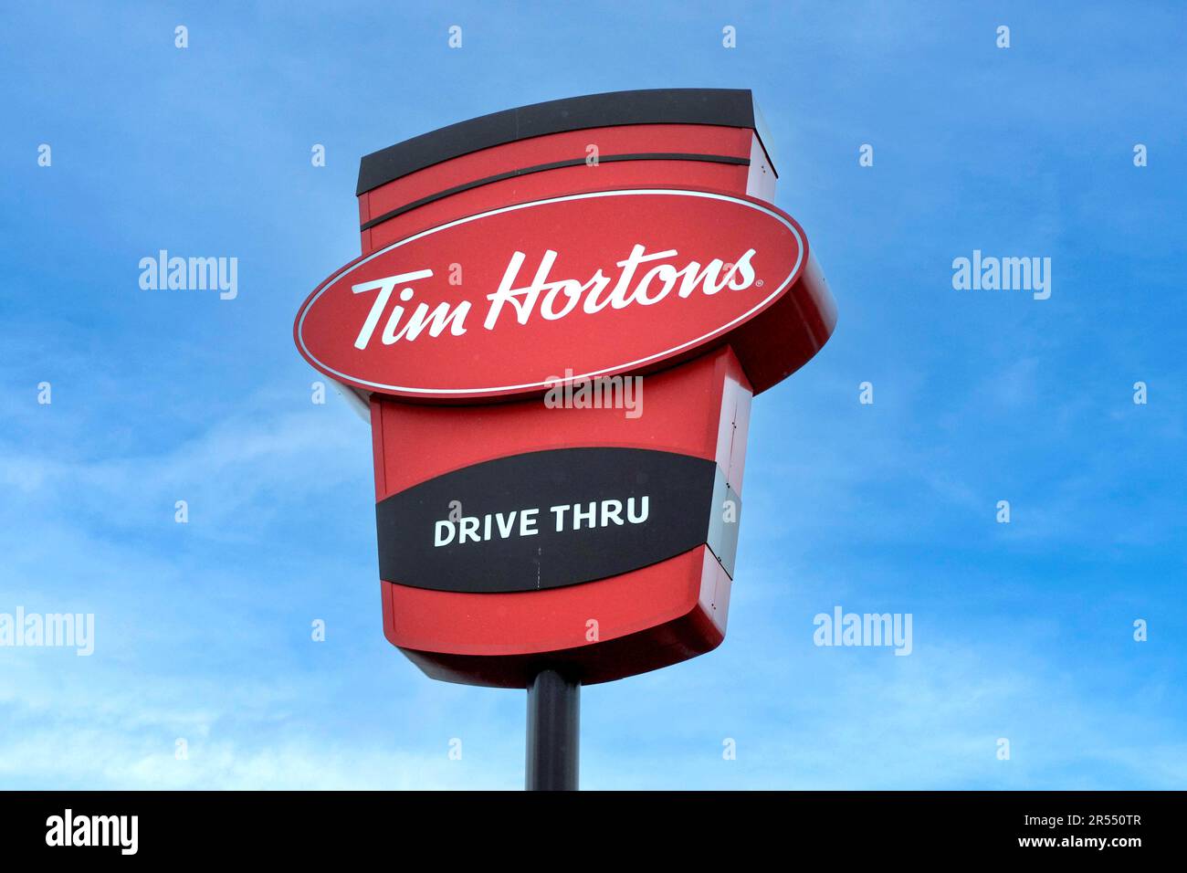 Tim Hortons Drive Thru Restaurant sign Stock Photo - Alamy