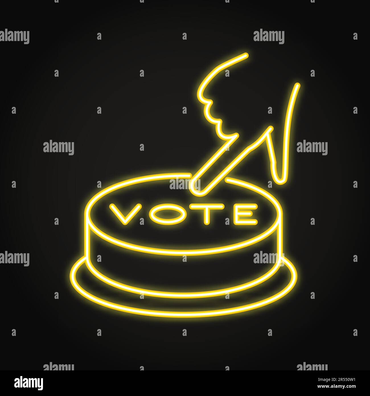 Hand pressing vote button neon icon in line style. Voting and election symbol. Vector ...