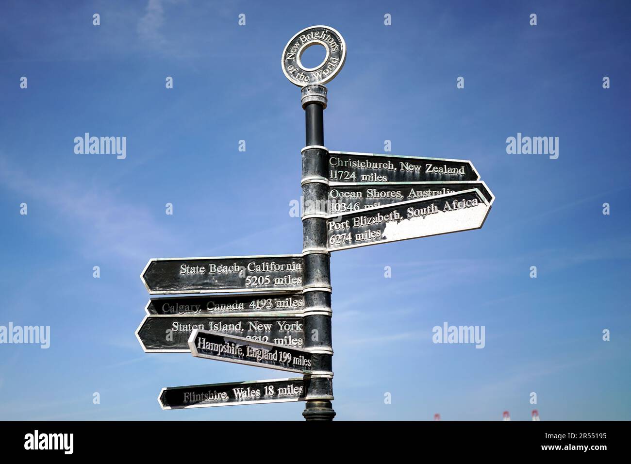 New Brighton in Wirral sign depicting cities around the world featuring ...
