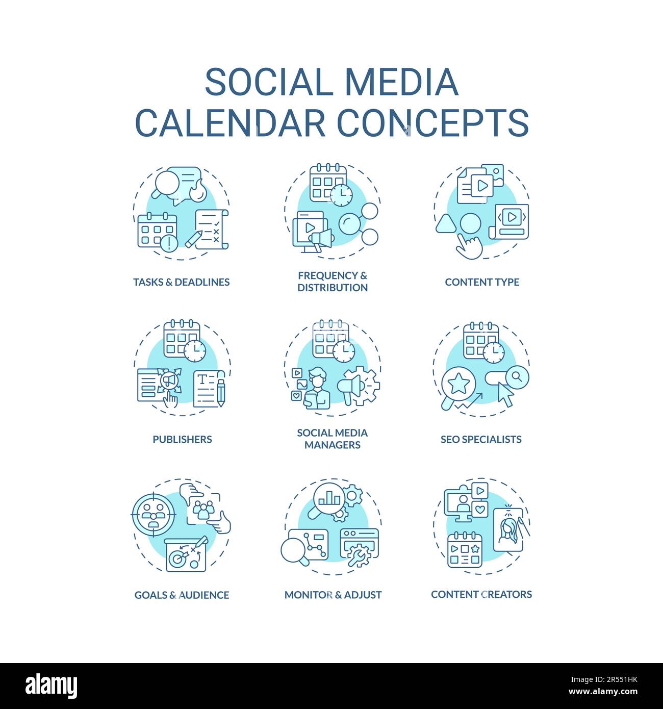 Social media calendar turquoise concept icons set Stock Vector Image ...