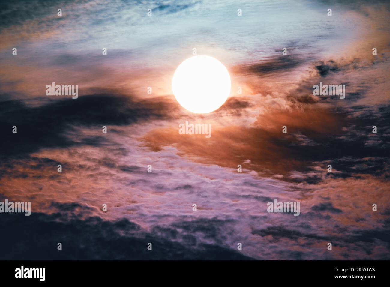 The sky is colorful. Interplay of light and shadow from the sun and ...