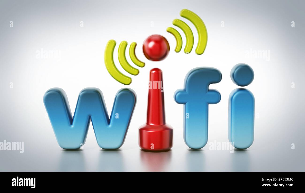 Wifi logo and wireless connection symbol. 3D illustration Stock Photo ...