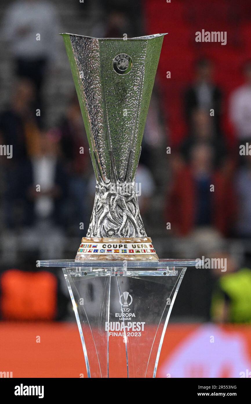 Budapest, Hungary, 31/05/2023, the Europa League trophy during award ...