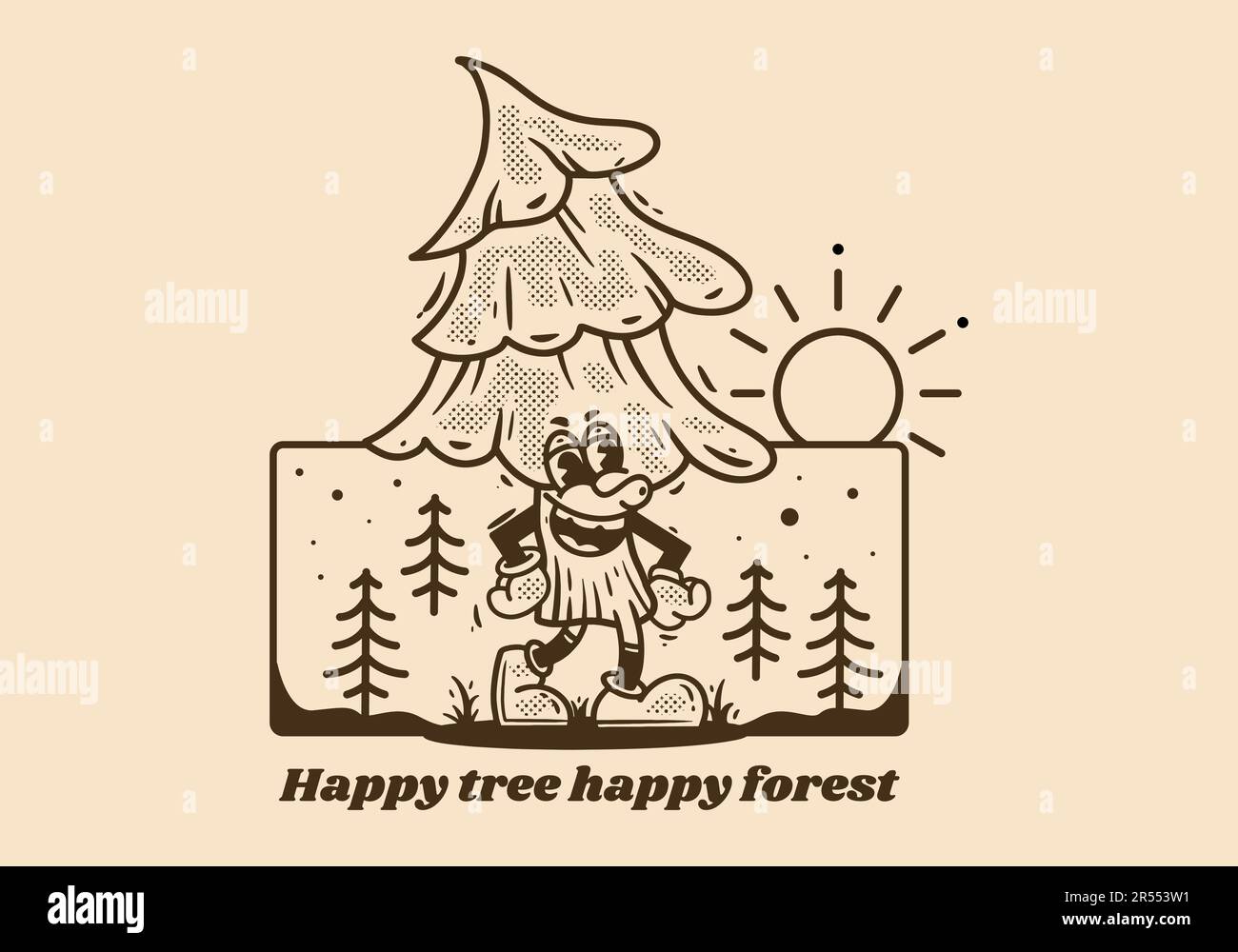 Mascot character design of pine tree in vintage style Stock Vector ...