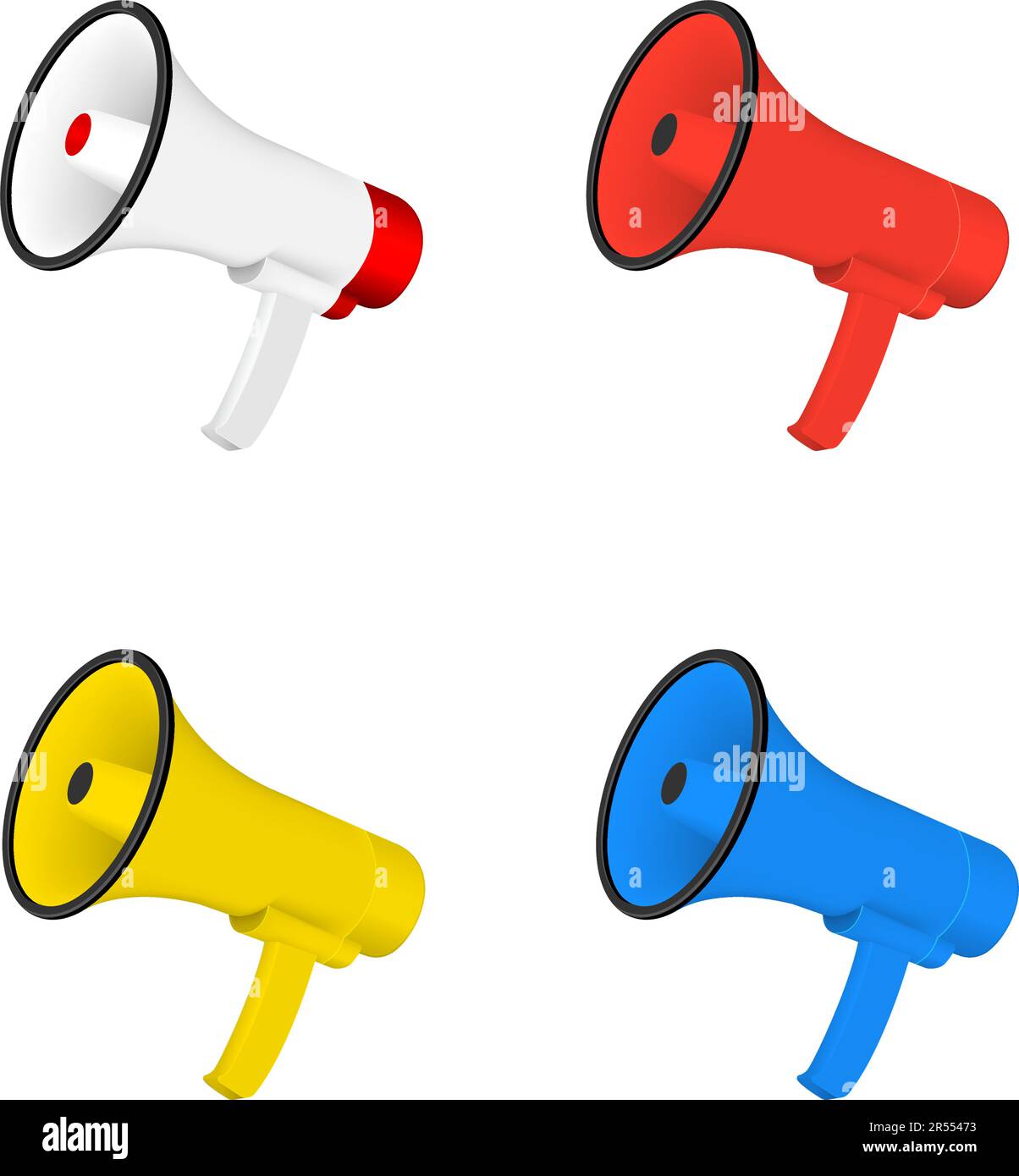 Color megaphone (blue,red,yellow,white) vector illustration set Stock ...