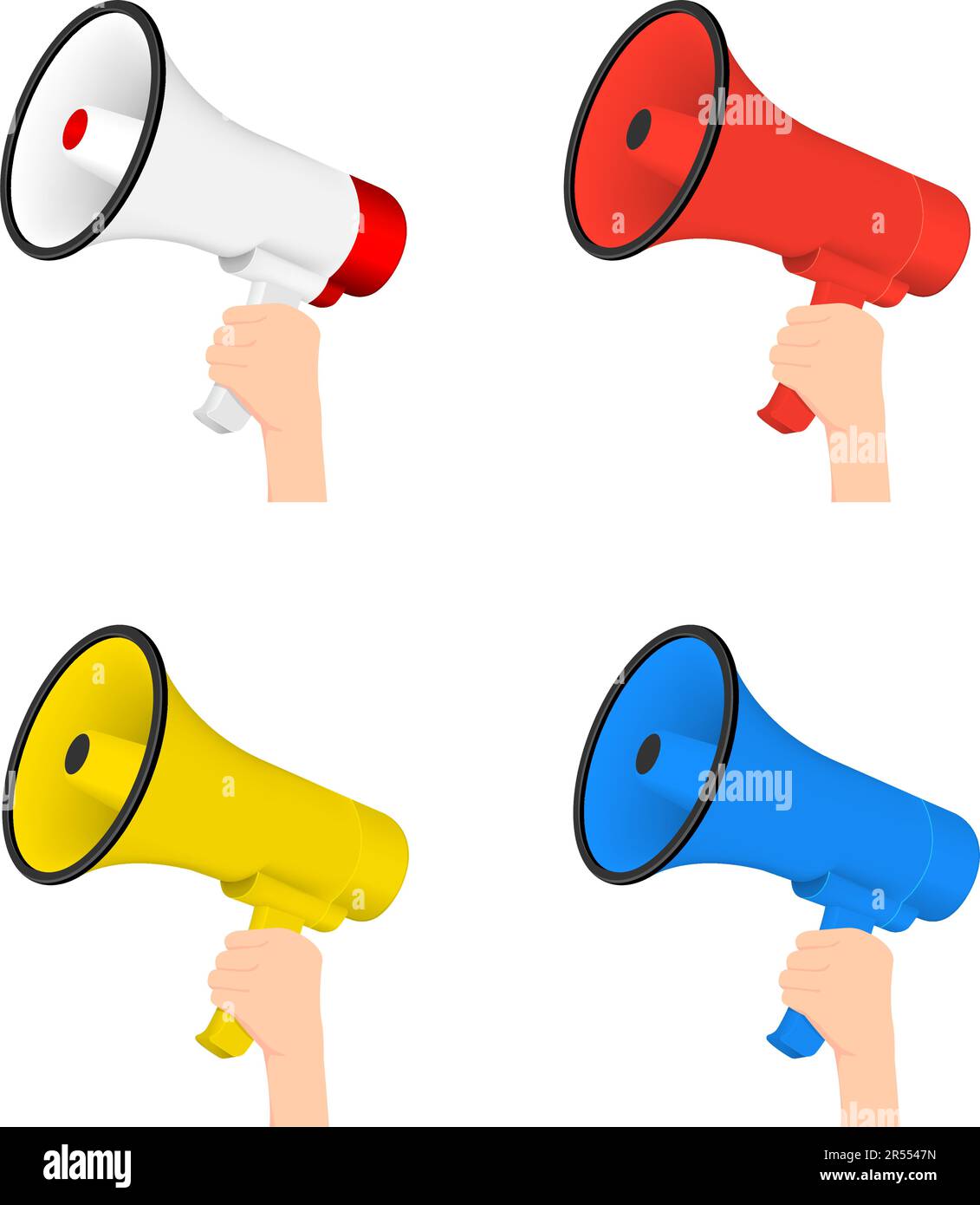 Color megaphone (blue,red,yellow,white) vector illustration set Stock ...