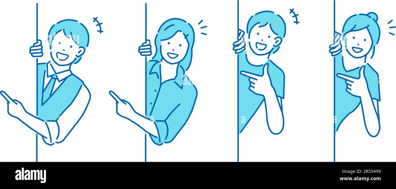Young people pointing (intorducing ) vector illustration set Stock ...