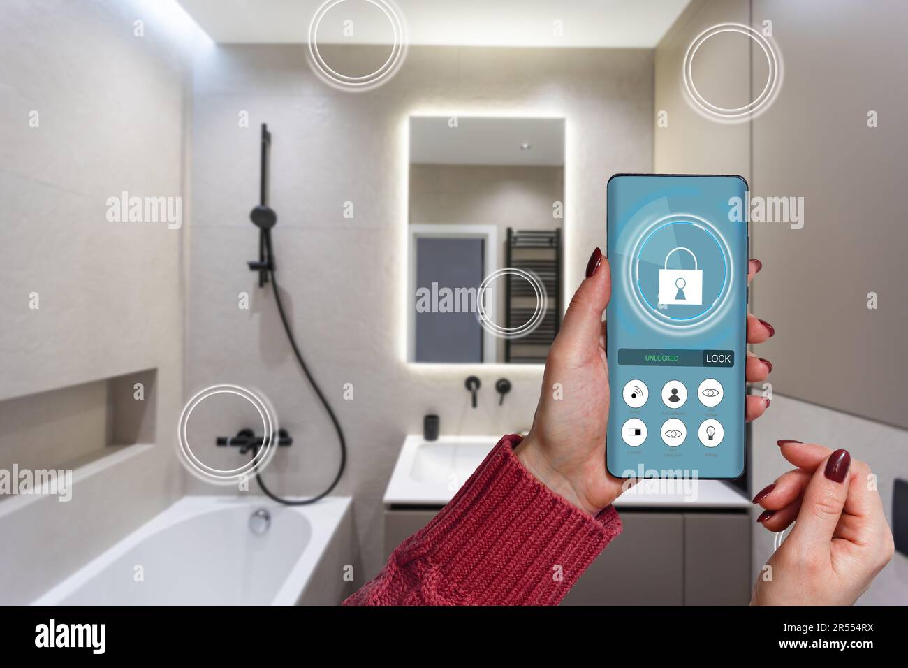 Smart home technology, IoT Internet of Things interface on smartphone ...