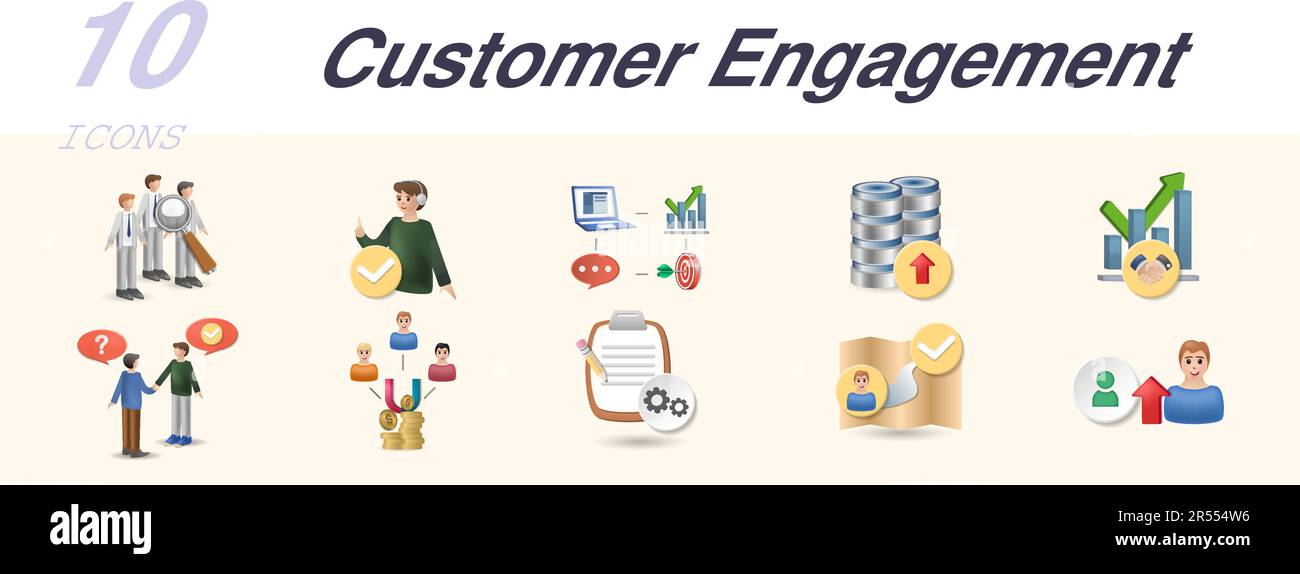 Customer Engagement Set Creative Icons Consumer Behaviour Customer Support Crm Software