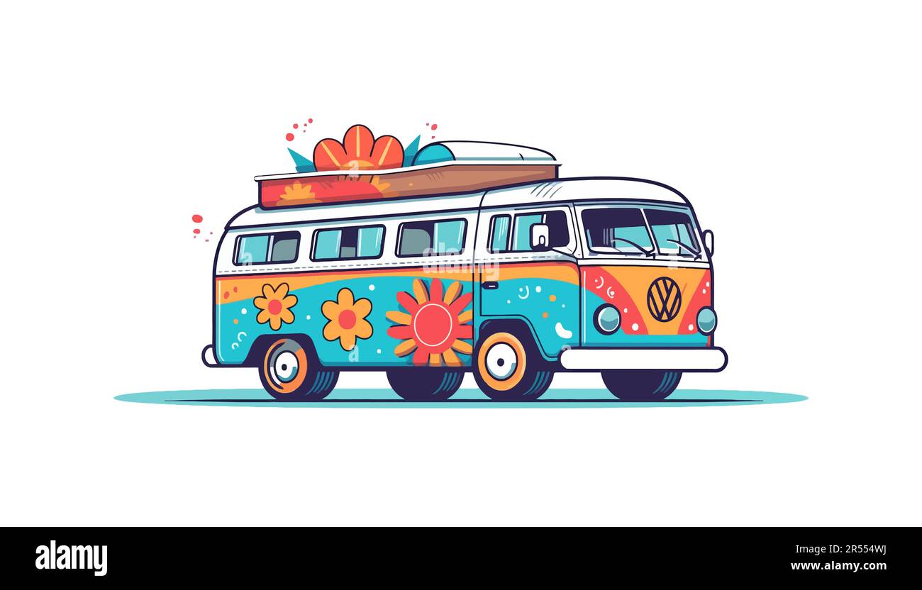 Hippie van icon. Bus emblem on white background. Vector illustration ...