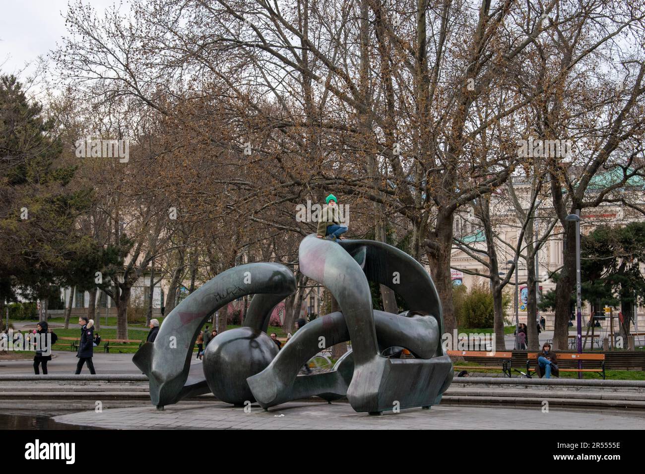 vienna, austria. 9 April 2023 children playing on top of the sculpture ...