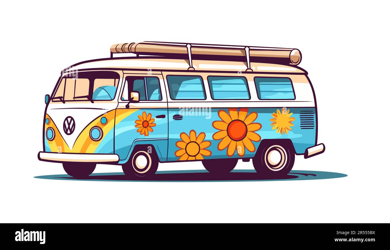 Hippie van icon. Bus emblem on white background. Vector illustration ...