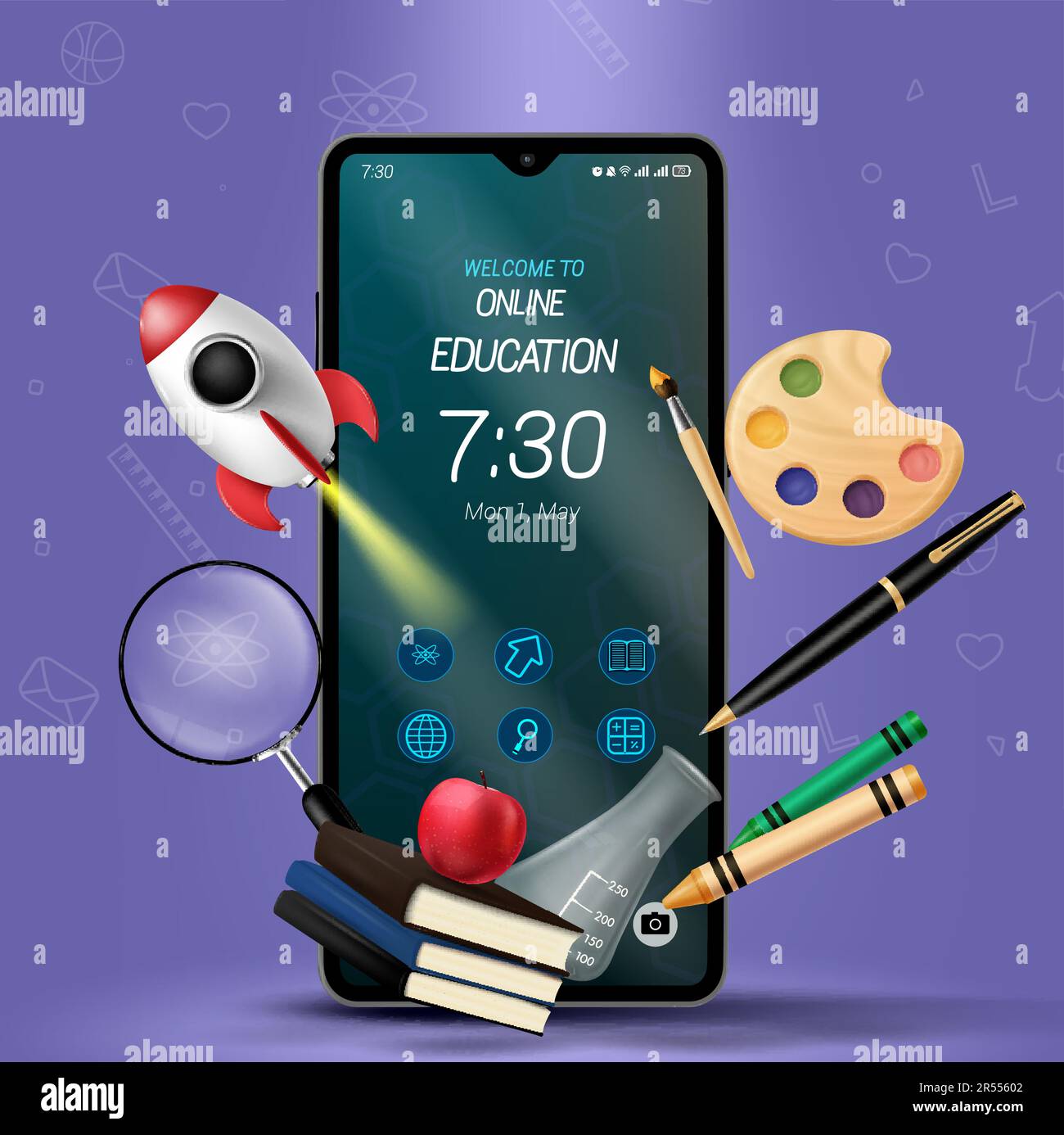 Online education text vector design. School greeting on cellphone ...